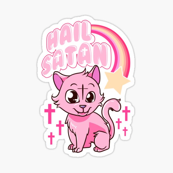 "Hail Satan Cat Cute Rainbow Kitty Heavy Metal Pun" Sticker by ...