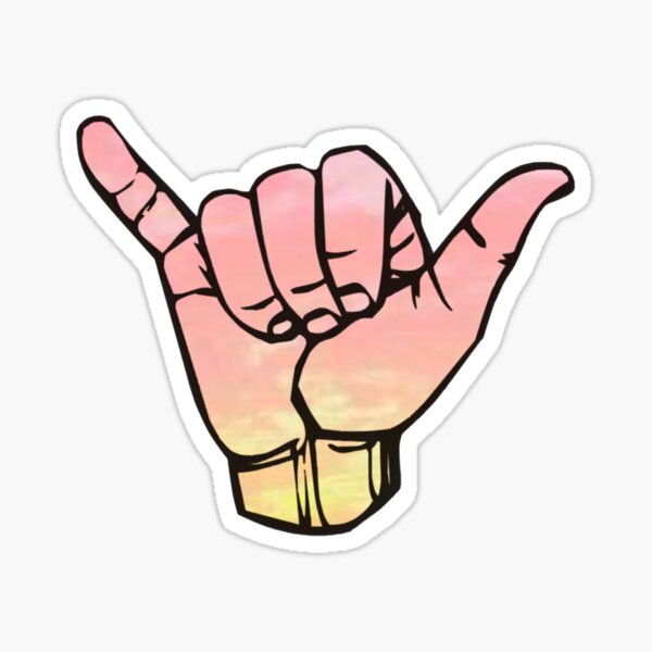 "hang loose pink and yellow shaka " Sticker by rubeesk8 | Redbubble