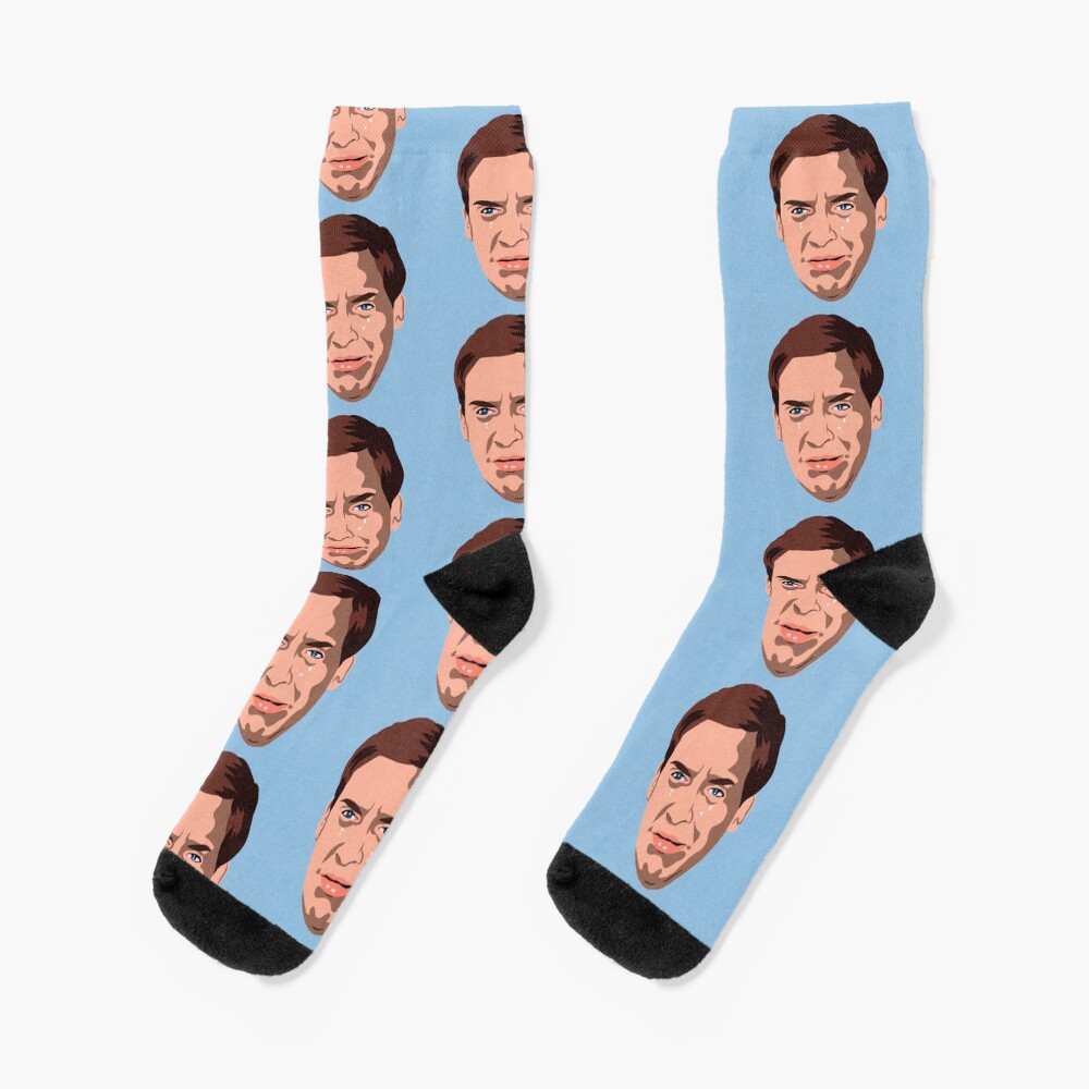 "Tobey Maguire crying" Socks for Sale by LUSTICKNEY | Redbubble