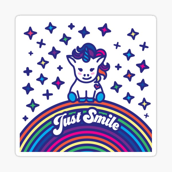 "Yuni unicorn - sitting rainbow stars Just Smile" Sticker for Sale by ...