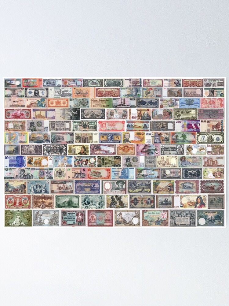 "Collage of vintage banknotes from all over the world" Poster for Sale ...