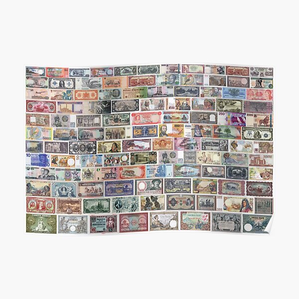 "Collage of vintage banknotes from all over the world" Poster for Sale ...