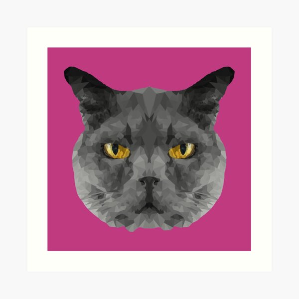 "Plush Pink Judgemental Cat Low Poly Vector Illustration" Art Print by ...