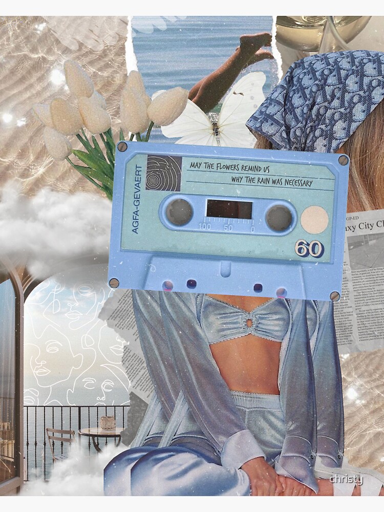 "Retro Vintage Blue Collage" Sticker by christina-lee | Redbubble