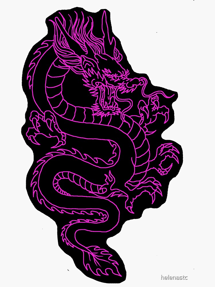 "Neon Pink Dragon Drawing" Sticker for Sale by helenastc | Redbubble