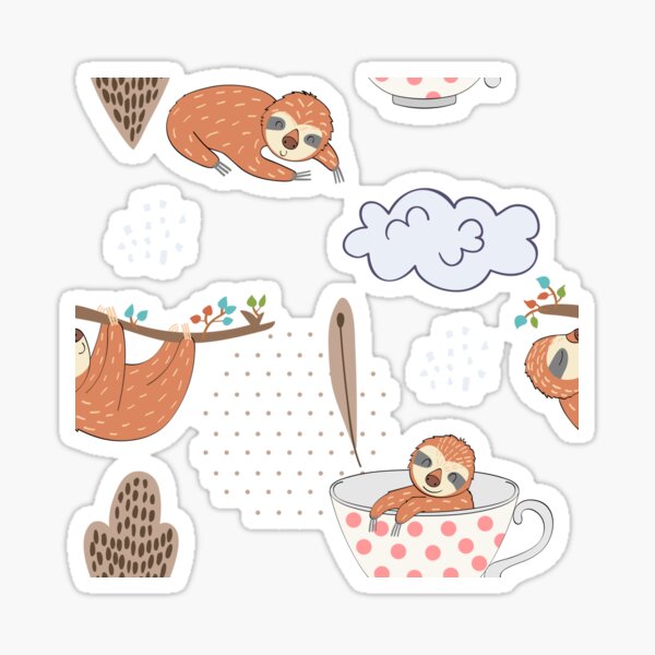 "Teacup Sloth" Sticker by Juliemorey | Redbubble