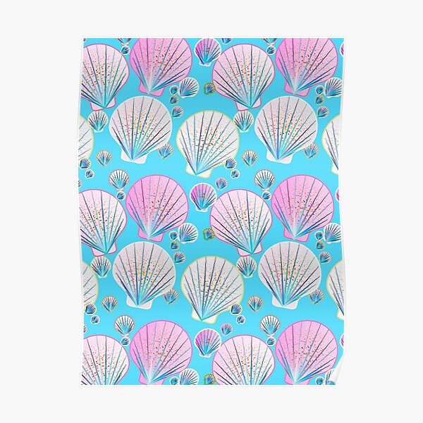 "Pink and White Sea Shells on Turquoise" Poster for Sale by Marymarice ...