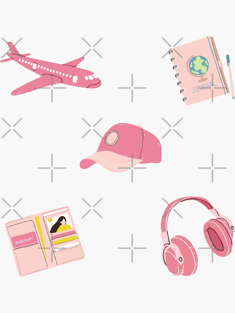 "Pastel pink Travel accessories set " Sticker for Sale by Aya-shams ...