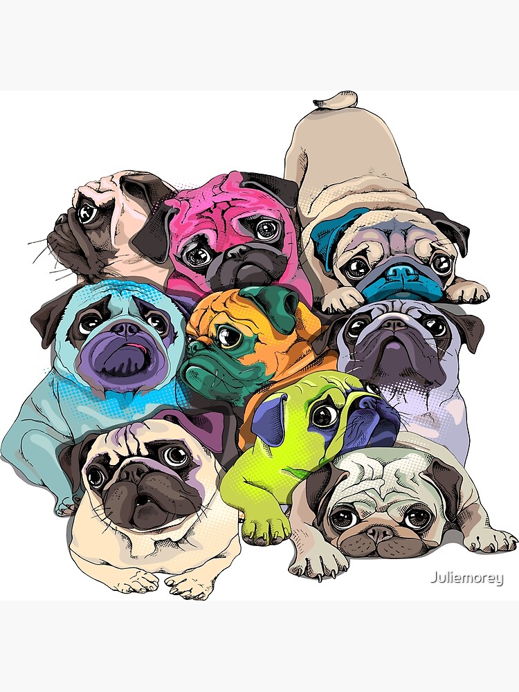 "Pug Pile " Poster for Sale by Juliemorey | Redbubble