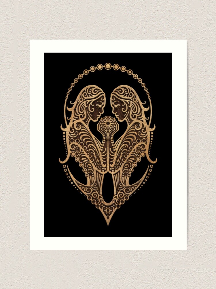 "Rustic Gemini Zodiac Sign on Black" Art Print for Sale by JeffBartels ...