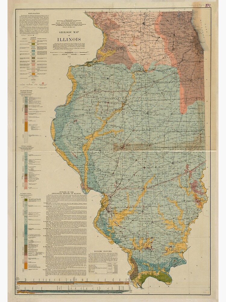Vintage Illinois Geological Map (1917) Premium Matte Vertical Poster ...