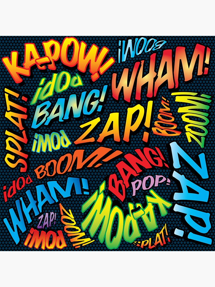 "Comic Book Pop Art Fun Shout Outs Typographic Cartoon Design" Sticker ...