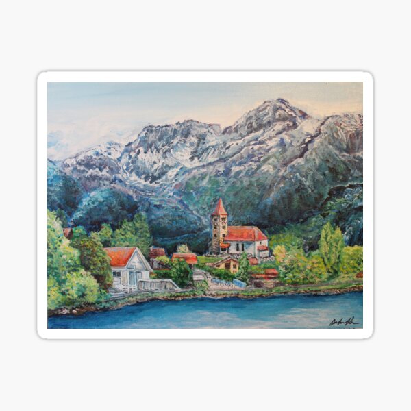 "Interlaken, Switzerland Painting" Sticker by carolineolmsted | Redbubble