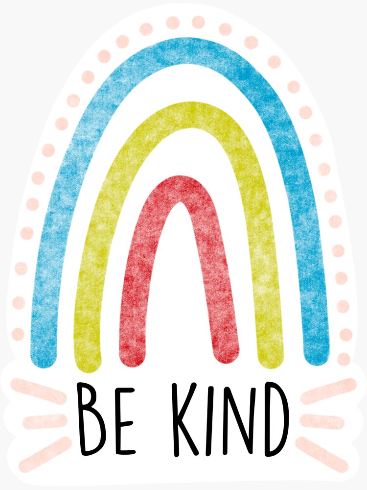 "Primary “Be Kind” Rainbow" Sticker by Emma-nw | Redbubble