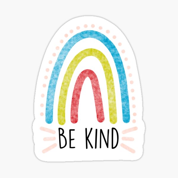 "Primary “Be Kind” Rainbow" Sticker by Emma-nw | Redbubble