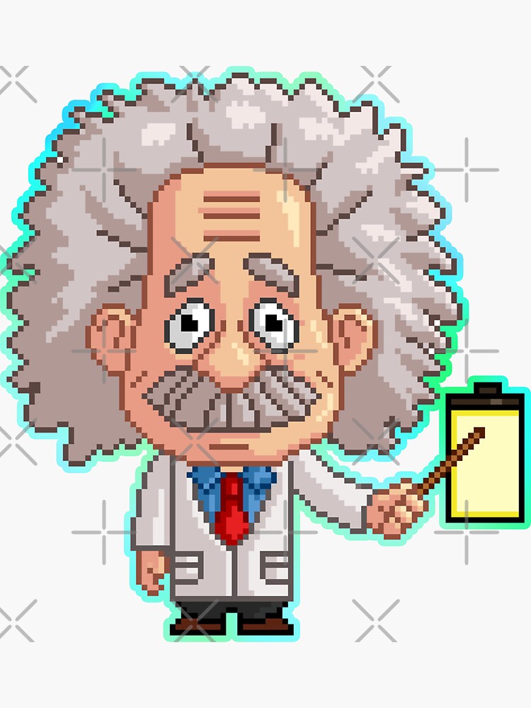"Cartoon pixel art design of Albert Einstein sticker version" Sticker ...