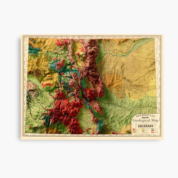 "1880 Geological map of Colorado digitally-rendered" Canvas Print for ...