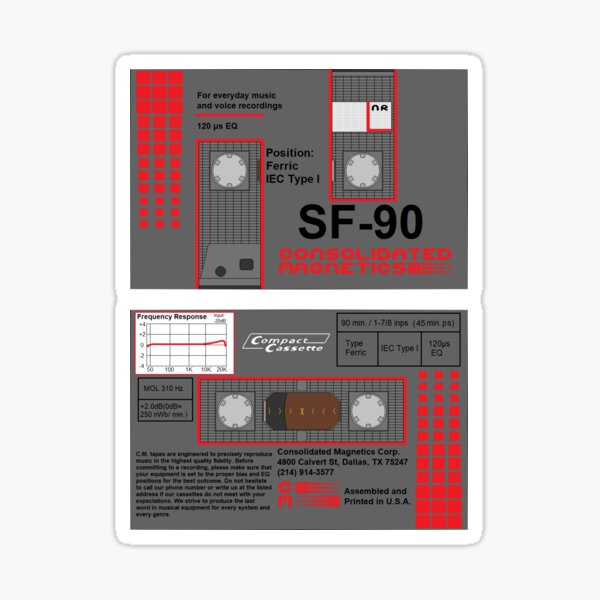 "Consolidated Magnetics SF-90 type 1 cassette (front and back)" Sticker ...