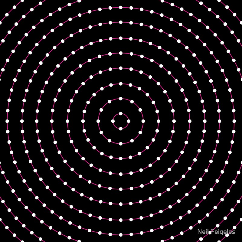 "Circular Bullseye Pattern no.3 Black with Pink LIne with White Dots ...