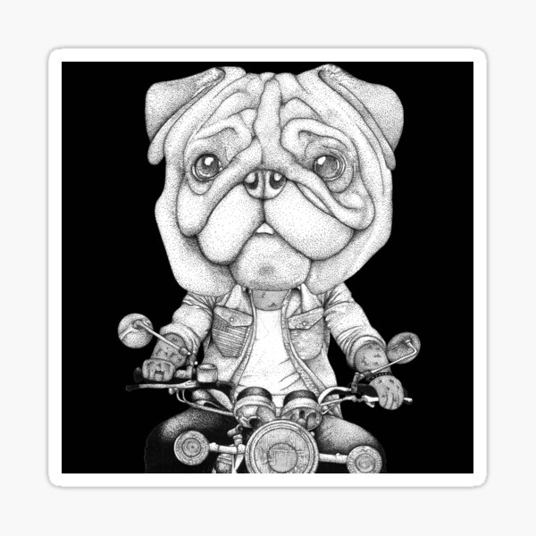 "Biker Pug" Sticker for Sale by Surrealist1 | Redbubble
