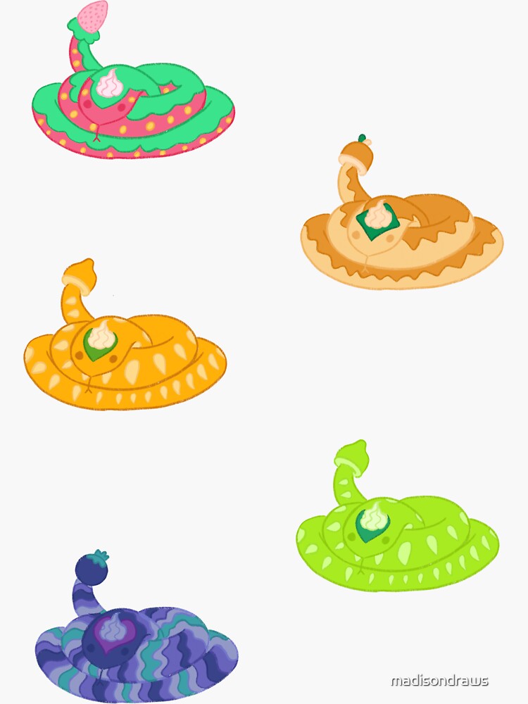 "Fruit Snake Sticker Pack of 5" Sticker for Sale by madisondraws ...