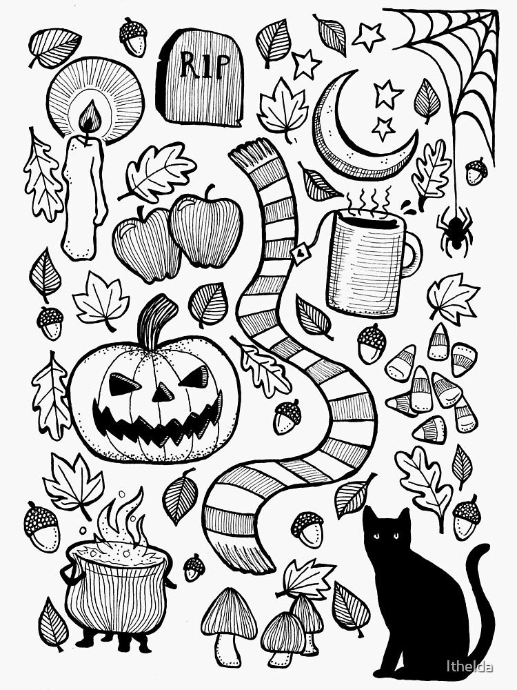 "October- Black and White" Sticker for Sale by Ithelda | Redbubble