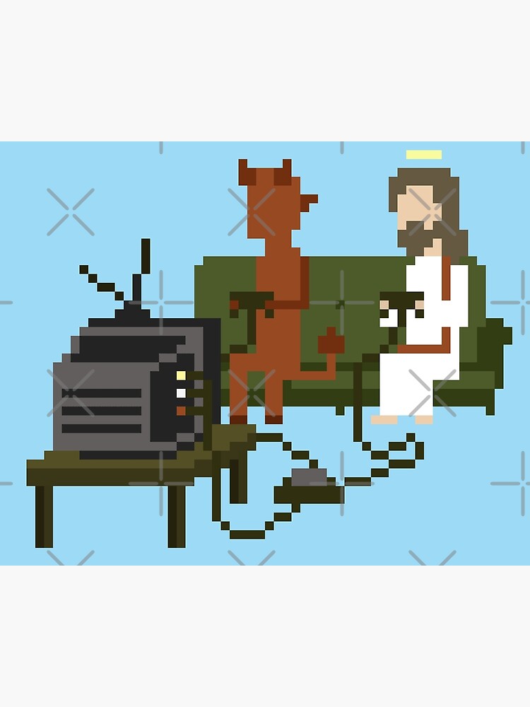 "Jesus And Devil Playing Video Games Pixel Art" Poster for Sale by ...