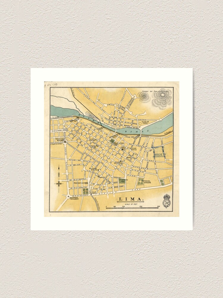 "Vintage Lima Peru Map (1910)" Art Print by BravuraMedia | Redbubble