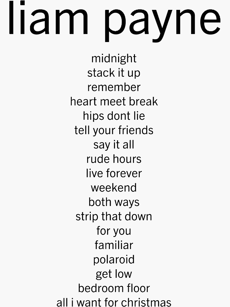 "Liam Payne lp1 tracklist" Sticker for Sale by megankguzman | Redbubble