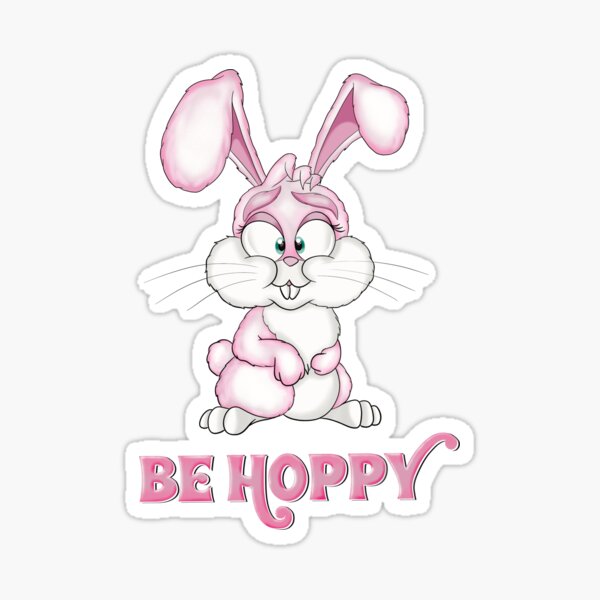 "Cute Pink Rabbit... Be Hoppy!" Sticker for Sale by BorzonArt2020 ...