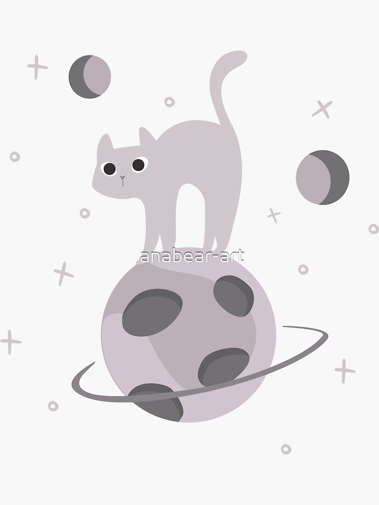 "Cute White Space Cat" Sticker for Sale by anabear-art | Redbubble