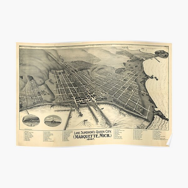 "Vintage Marquette MI Map (1897)" Poster by BravuraMedia | Redbubble