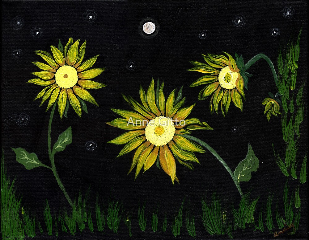 "Sunflowers on a Starry Night" by Anne Gitto | Redbubble