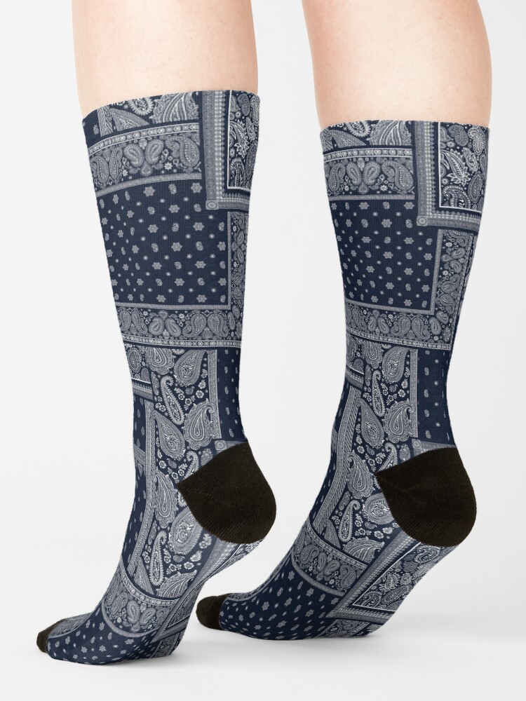 "PATCHWORK BANDANA PRINT IN NAVY & WHITE" Socks by STUDIOFLOW | Redbubble