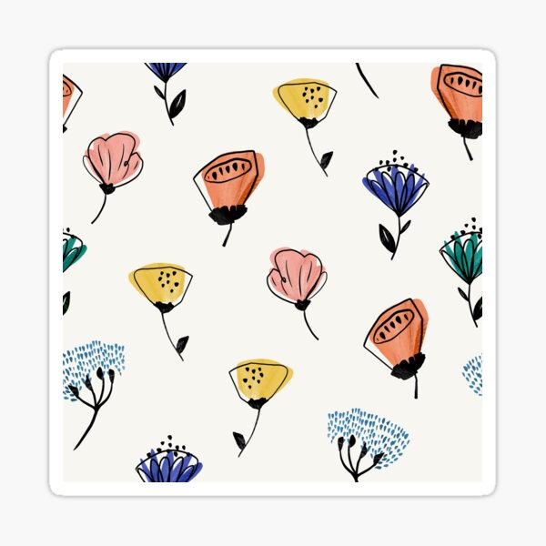 "Retro style abstract hand-drawn simple flower " Sticker for Sale by ...