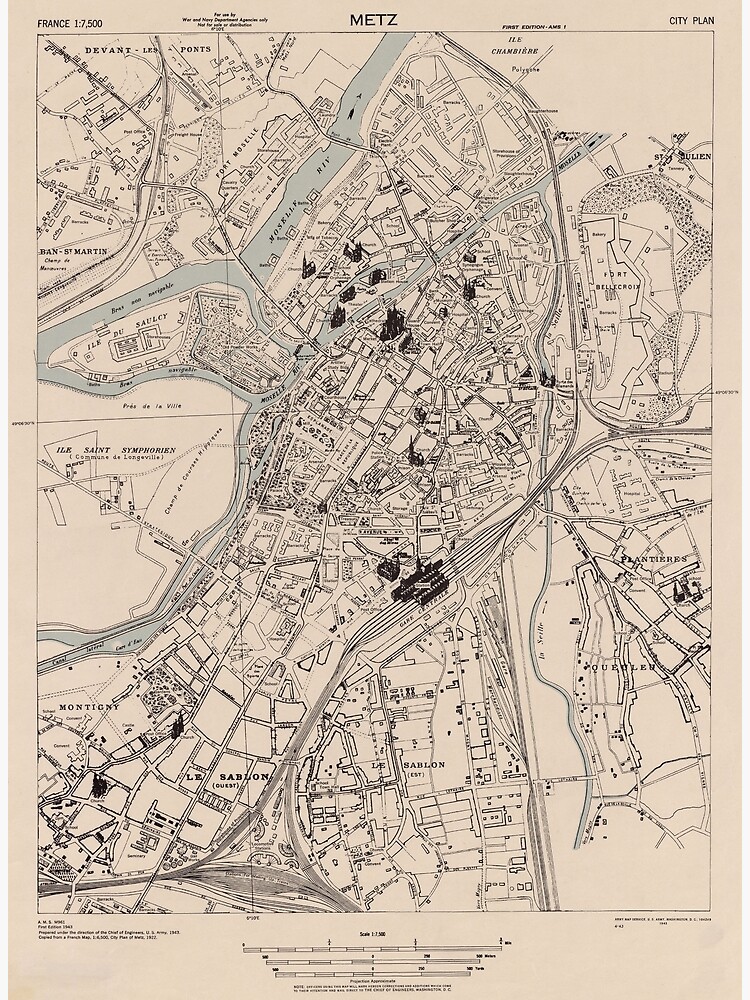 "Vintage Map of Metz France (1943)" Poster by BravuraMedia | Redbubble