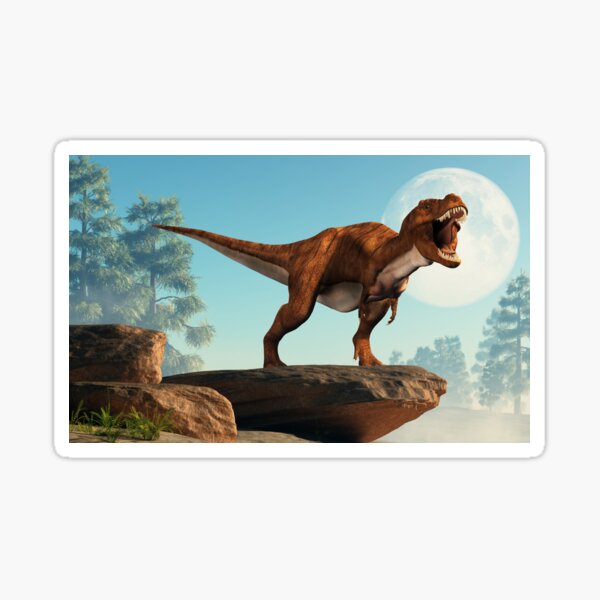 "Roaring Tyrannosaurus Rex on a Cliff" Sticker for Sale by ...