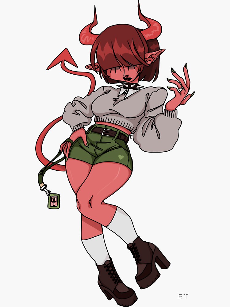 "Green Demon Girl" Sticker for Sale by E T | Redbubble