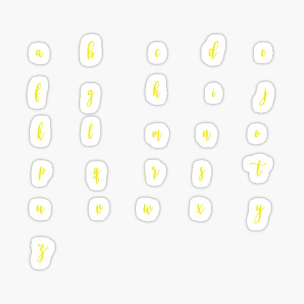 "Yellow Cursive Alphabet Sticker Pack" Sticker for Sale by coolcar136 ...