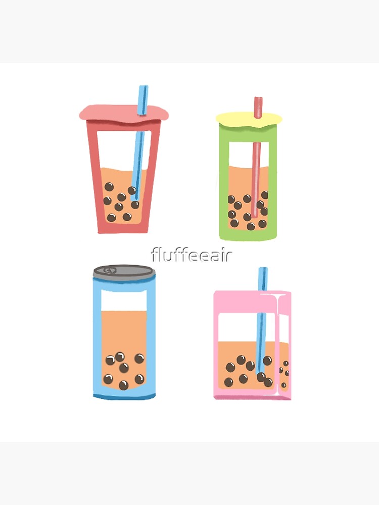 "Cute Boba Milk Tea Set Sticker Sheet" Art Print by fluffeeair | Redbubble