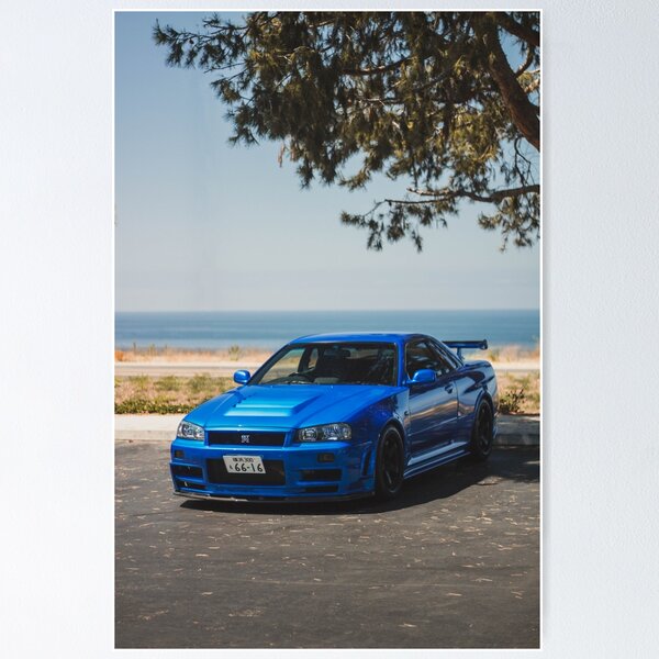"Bayside Blue Nissan R34 GTR Skyline" Poster for Sale by missjdaniella ...