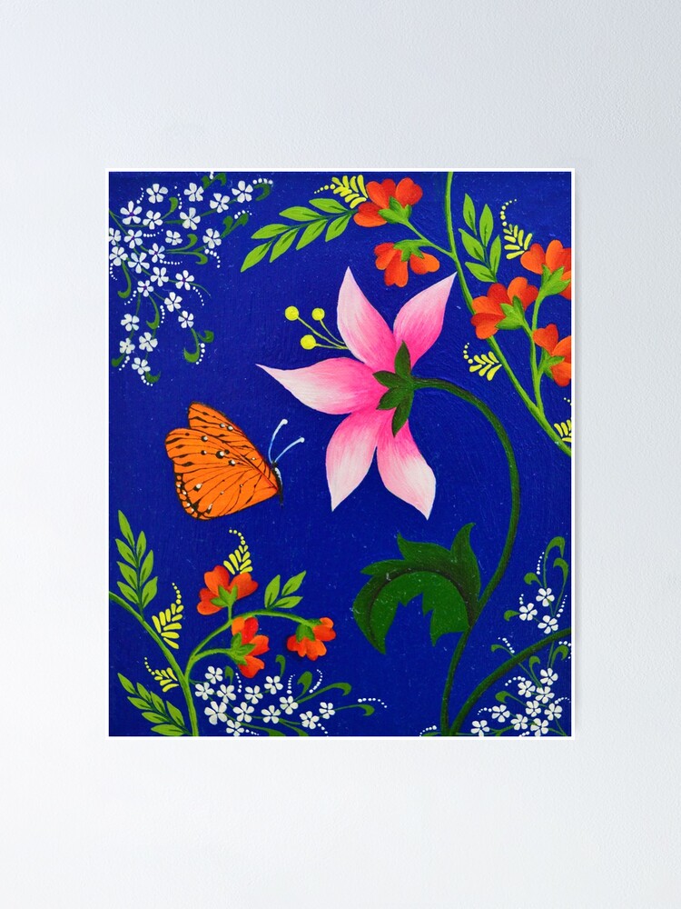 "Butterfly & Flowers" Poster for Sale by utsav-artwork | Redbubble