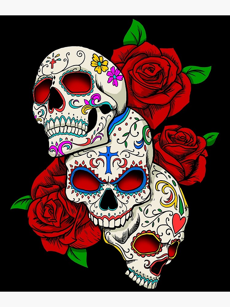 "Sugar Skulls and Roses" Poster by ugbk-tshirts | Redbubble