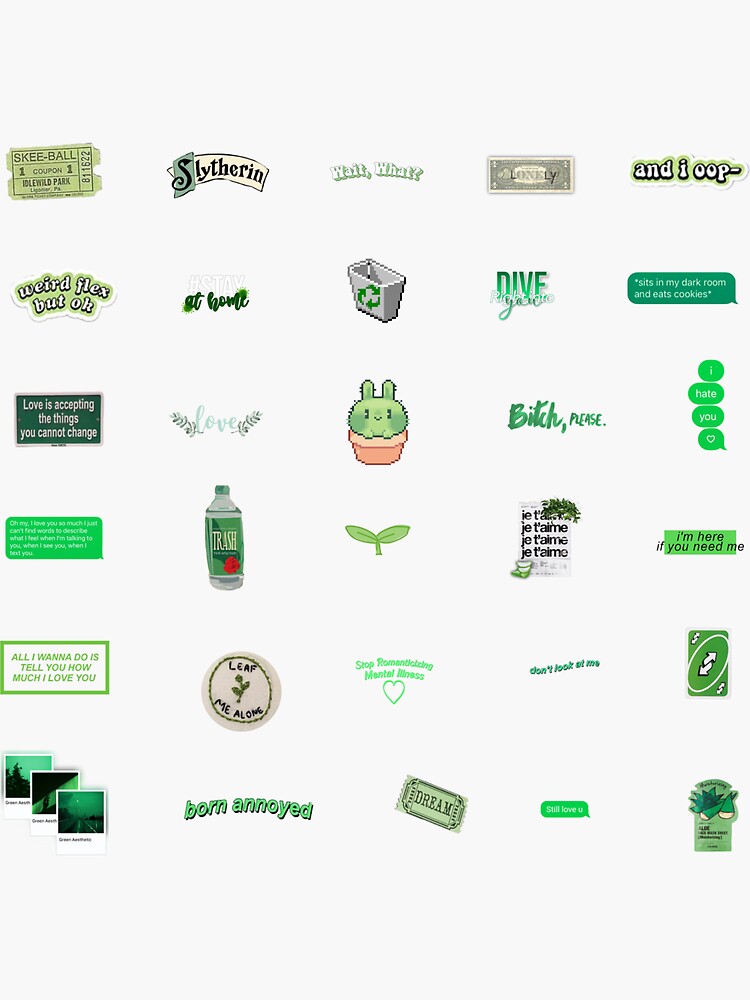 "Green Aesthetic Transparent Laptop Sticker Pack Of 30" Sticker for ...