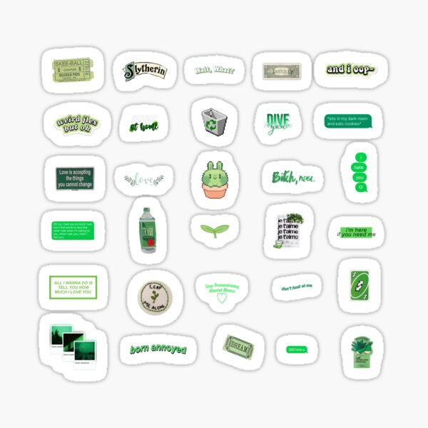 "Green Aesthetic Transparent Laptop Sticker Pack Of 30" Sticker for ...