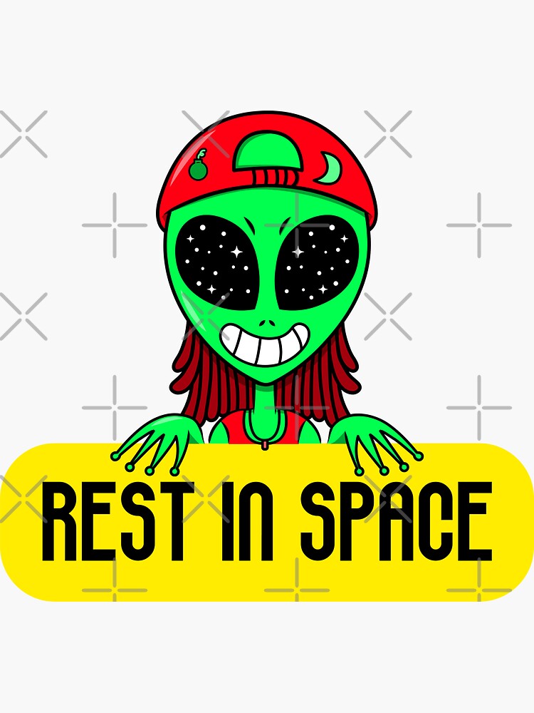 "Rest In Space Cool Smiling Alien" Sticker by Alienology | Redbubble