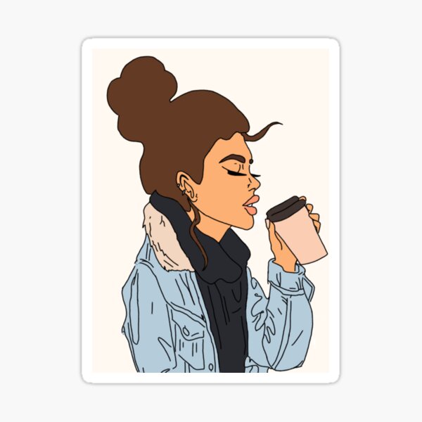 "Girl drinks coffee " Sticker for Sale by ECreatesArt | Redbubble
