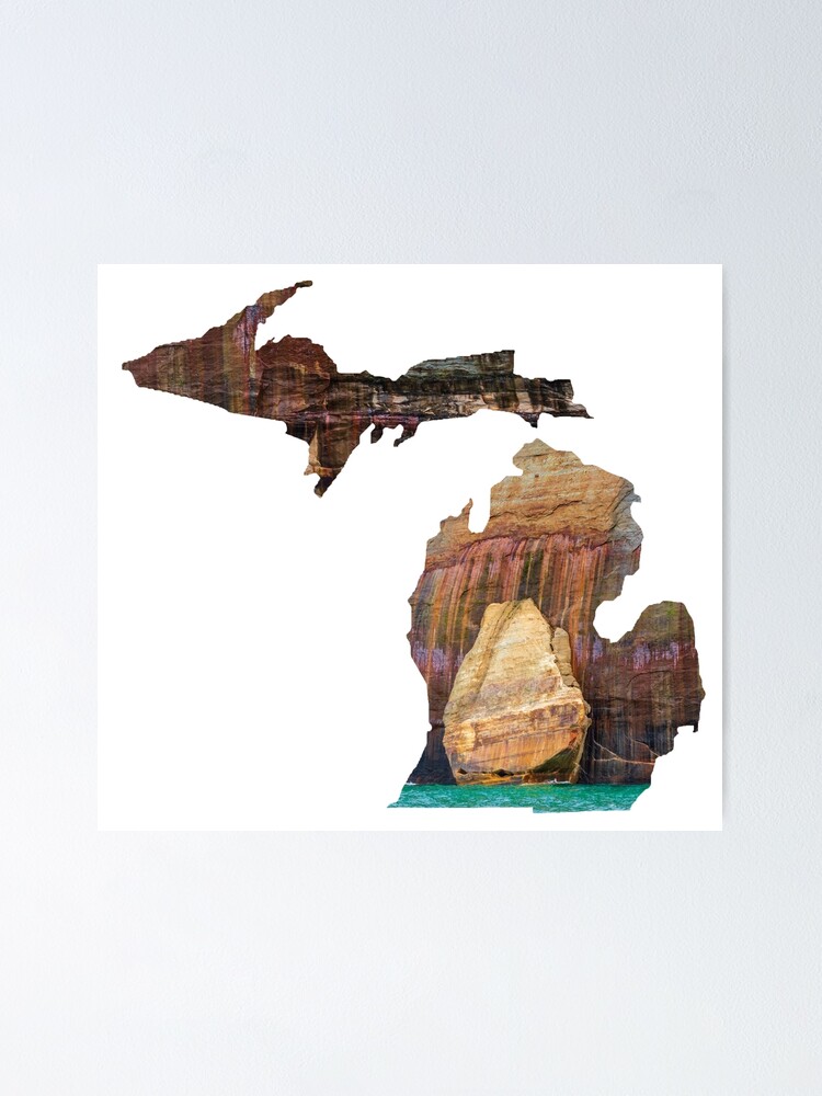 "Pictured Rocks in Michigan - Shape of Michigan" Poster by csterken ...