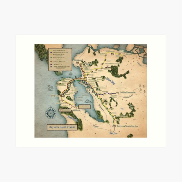 "BART System map in fantasy style" Art Print for Sale by ...