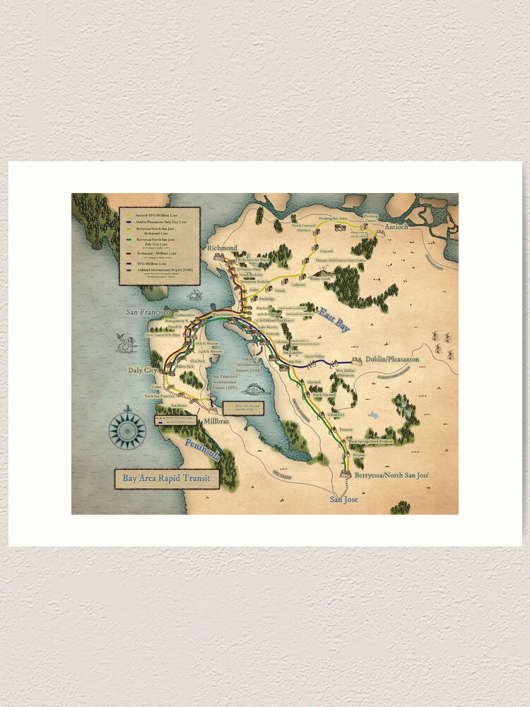 "BART System map in fantasy style" Art Print for Sale by ...